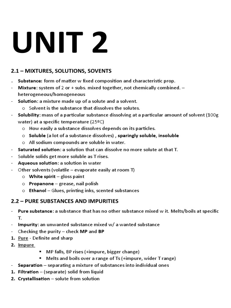 Unit 2: 2.1 - Mixtures, Solutions, Sovents | PDF | Solution | Solubility