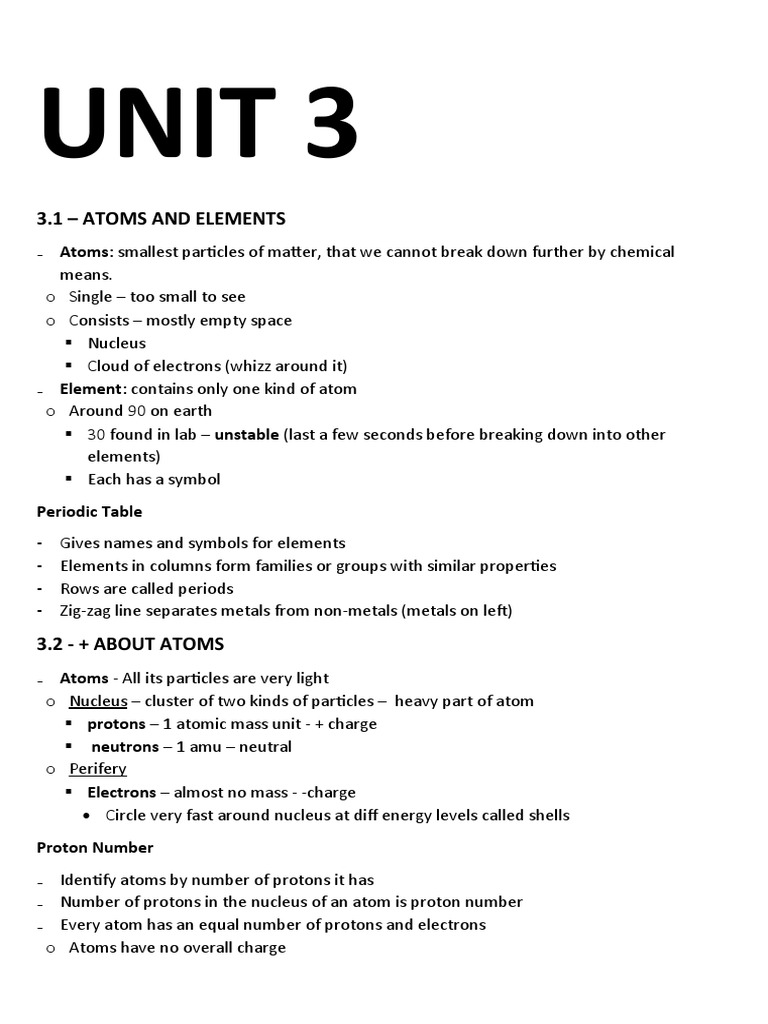Unit 3: 3.1 - Atoms and Elements | PDF | Atoms | Atomic Nucleus