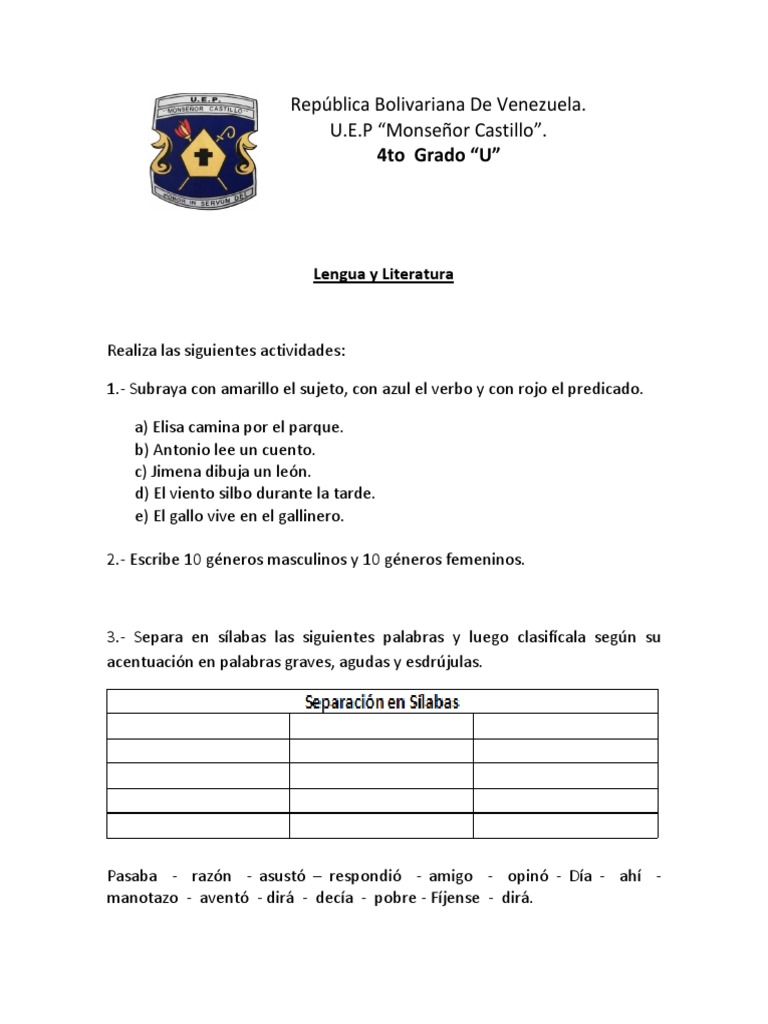 Lenguaje y Literatura 4to Grado U PDF | PDF