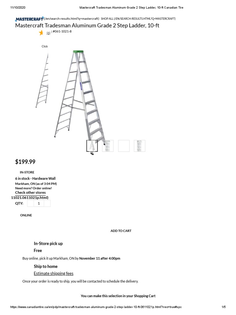 Mastercraft Tradesman Aluminum Grade 2 Step Ladder, 10-ft Canadian Tire ...