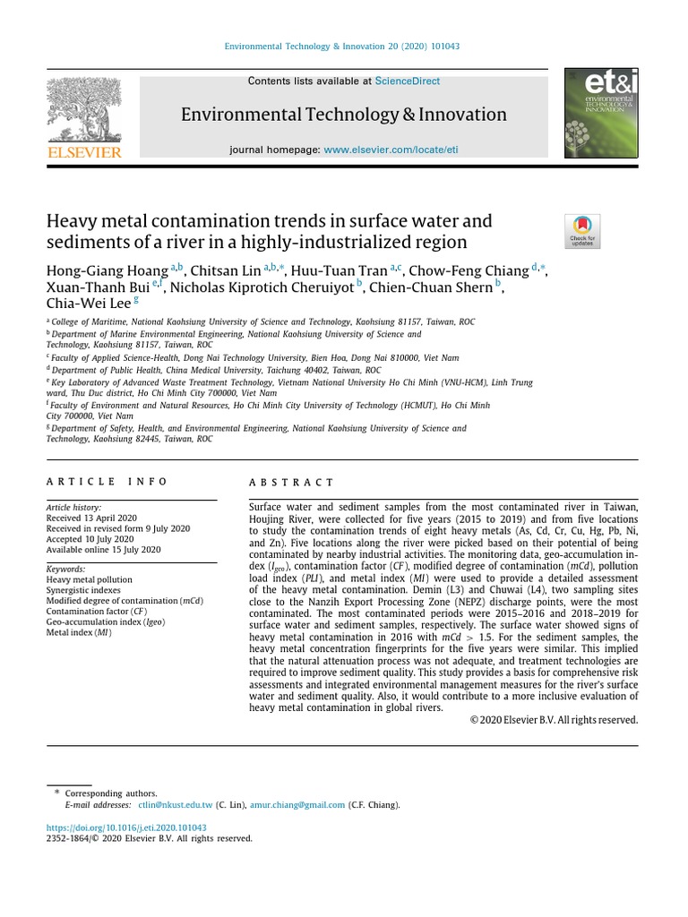 Heavy Metal Contamination Trends in Surface Water and Sediments of A ...