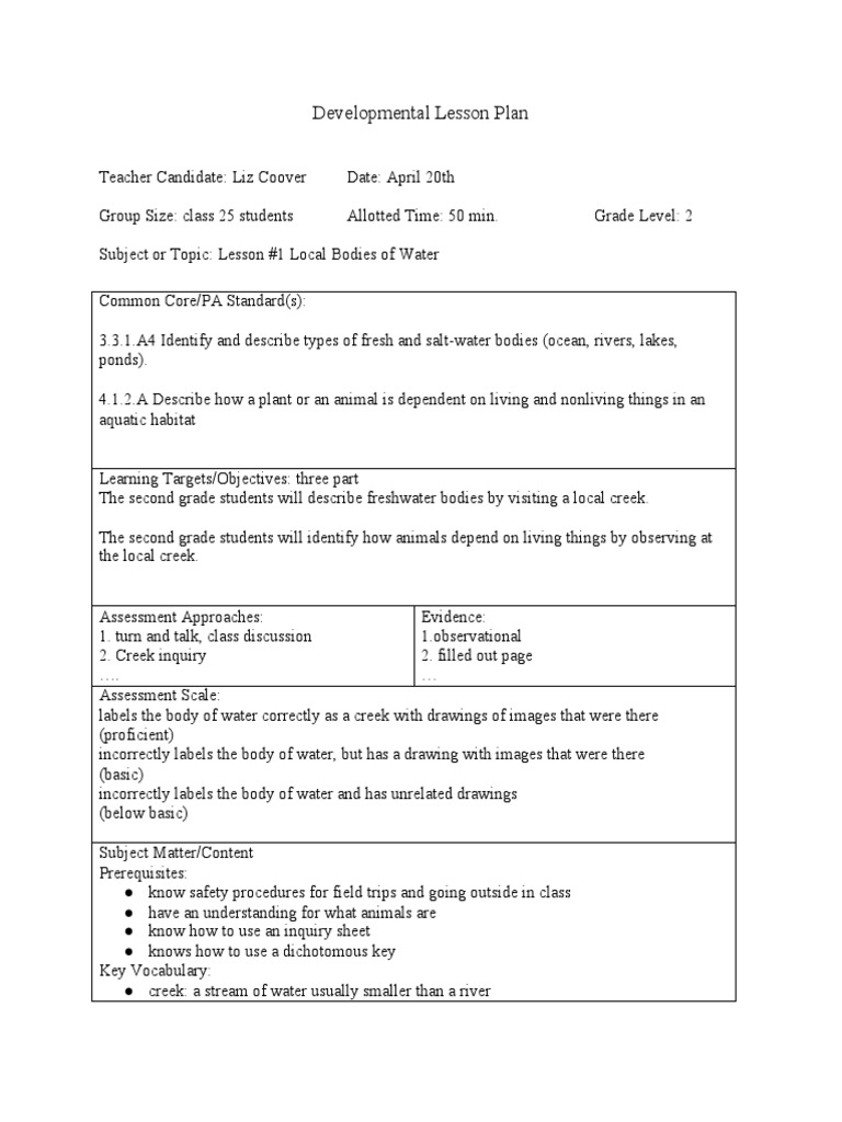 2nd Grade Local Water Bodies Lesson | PDF | Stream | Lesson Plan