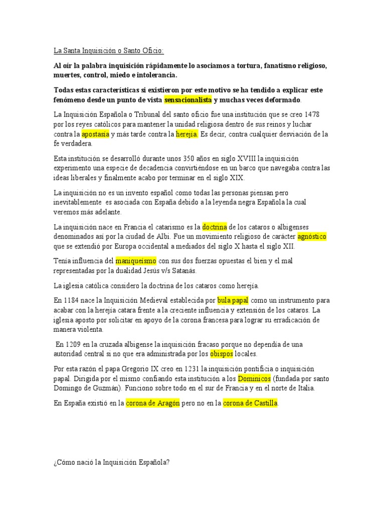 Orígenes y características de la Inquisición | PDF | Inquisición ...