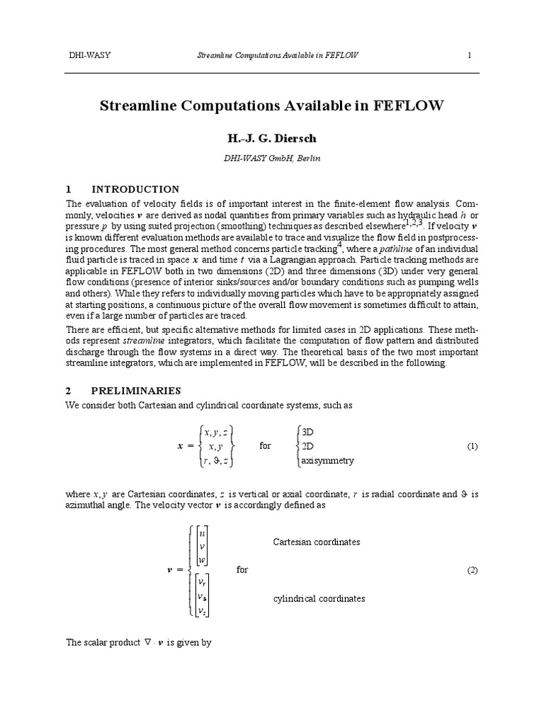 Streamline Computations Available in FEFLOW: H.-J. G. Diersch | PDF ...