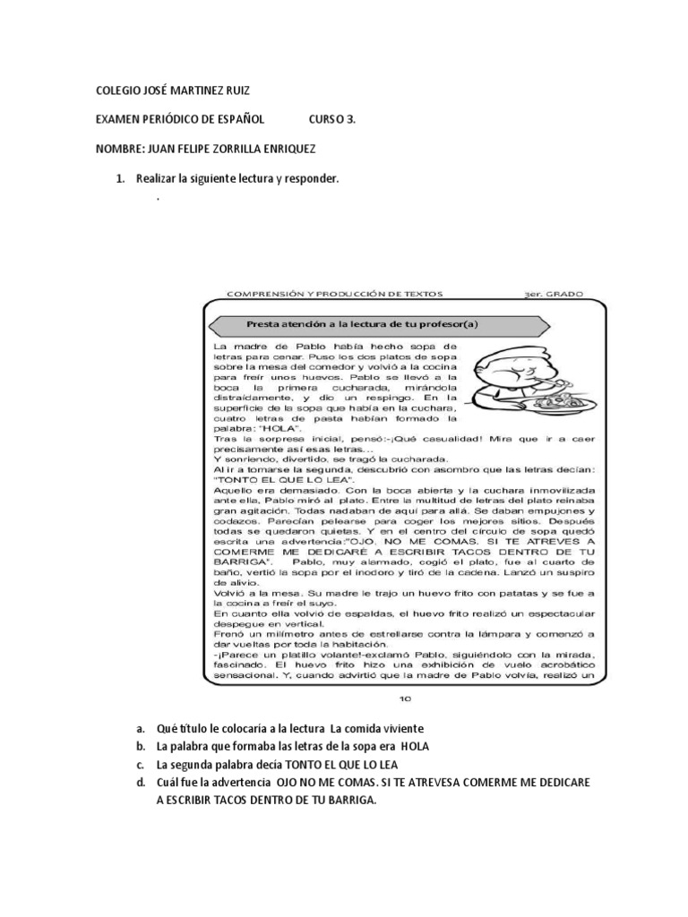 Examen de Espanol 3 Tercer Periodo | PDF | Semiótica | Lingüística