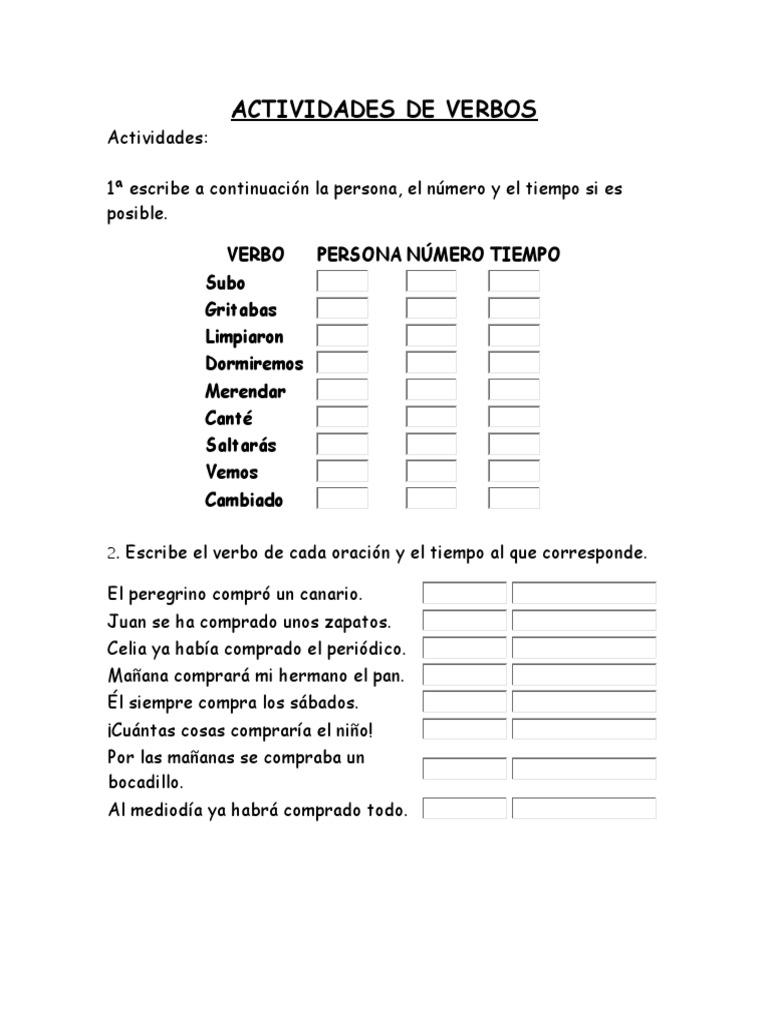 Actividades de Verbos | PDF
