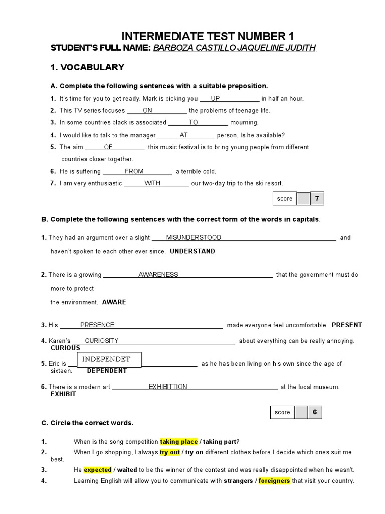 Intermediate English Test for Students | PDF | Coffee | Drink