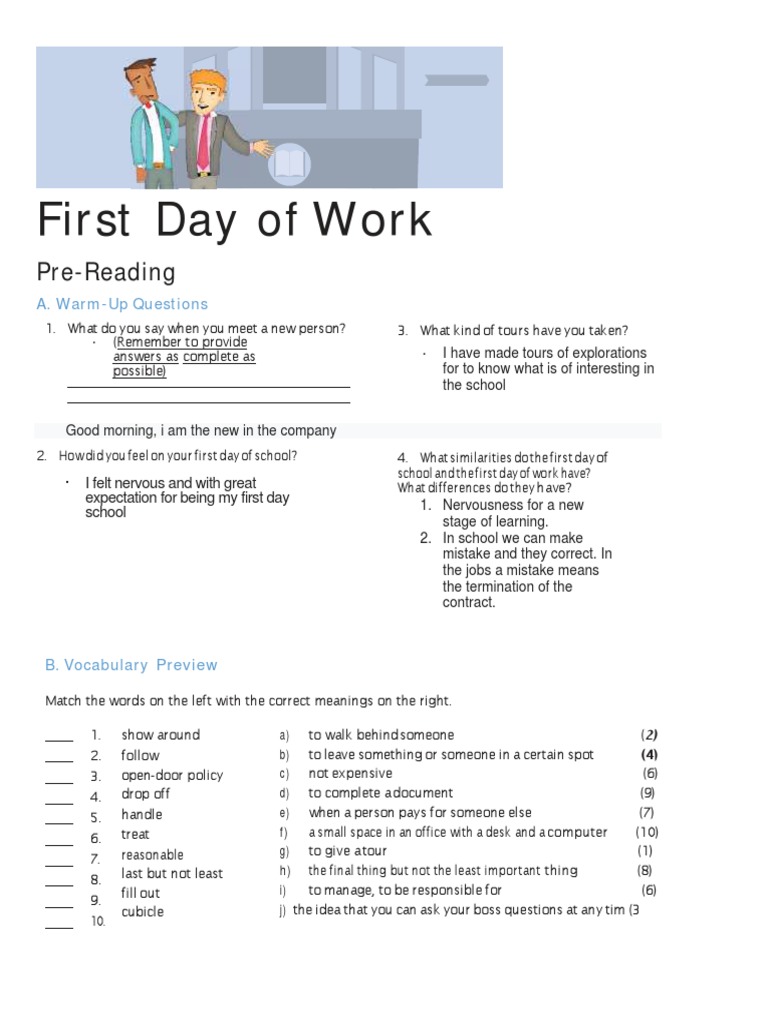 First Day at Work Ingles 61 | PDF | Employment