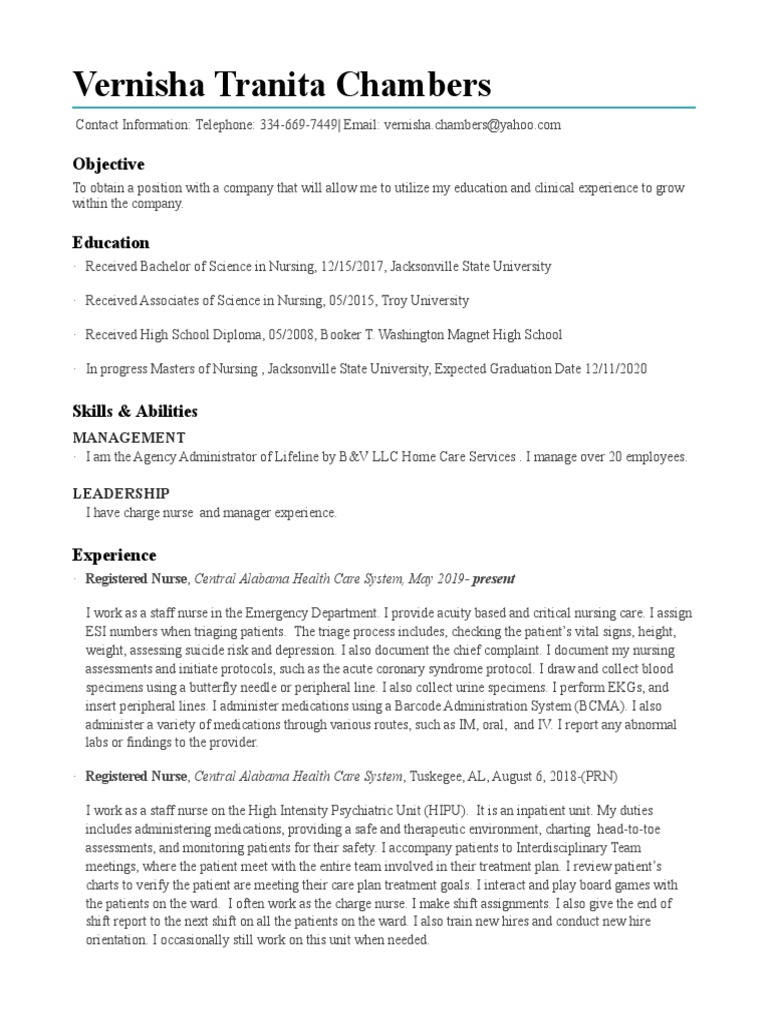 Professional Resume 2020 | PDF | Patient | Nursing