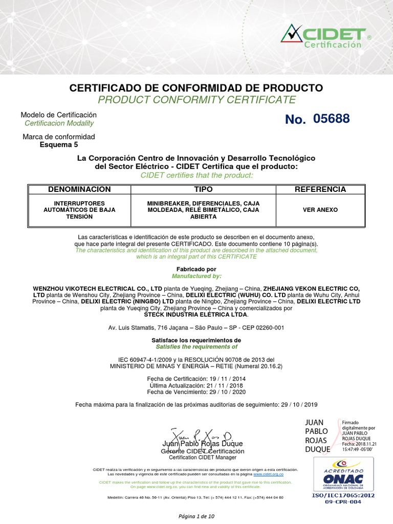 Certificado Breaker Steck | PDF | Física | Fuerza