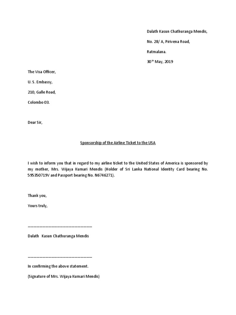 Air Ticket Offer Letter | PDF