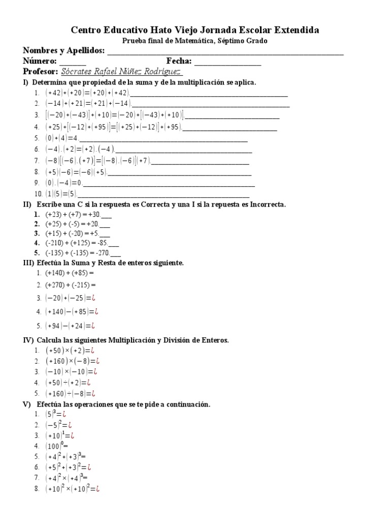 Examen de Matematica de Septimo | PDF