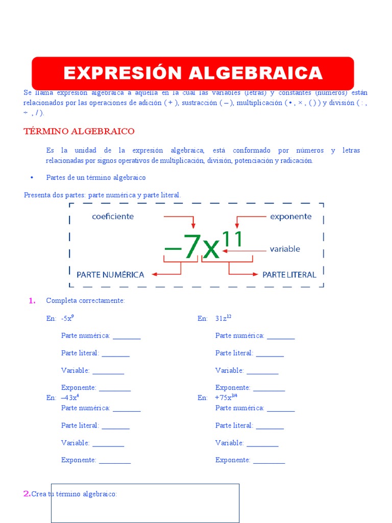 Partes De Una Expresión Algebraica Expresiones Equivalentes