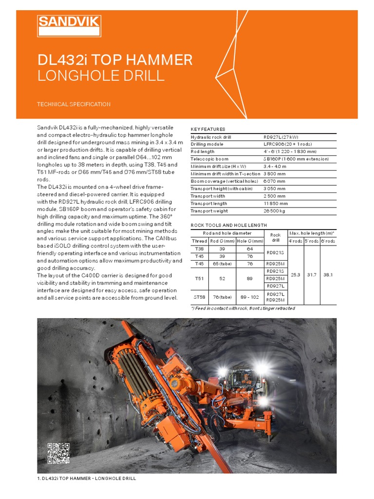 Dl432I Top Hammer Longhole Drill: Technical Specification | PDF | Drill ...