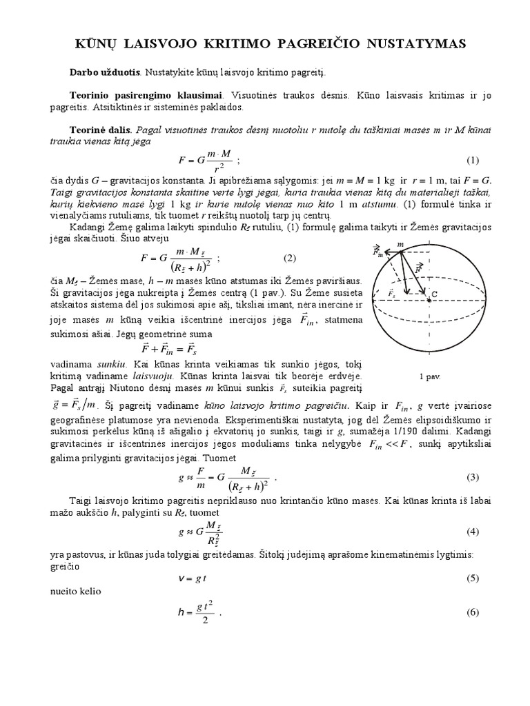 Laisvojo Kritimo Pagreičio Nustatymas | PDF