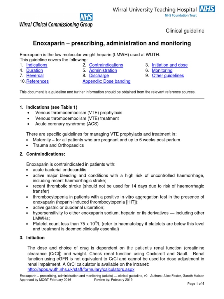Enoxaparin - Prescribing, Administration and Monitoring | PDF | Medical ...