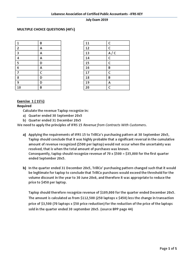 IFRS Exam Key July 2019 Solutions | PDF | International Financial ...