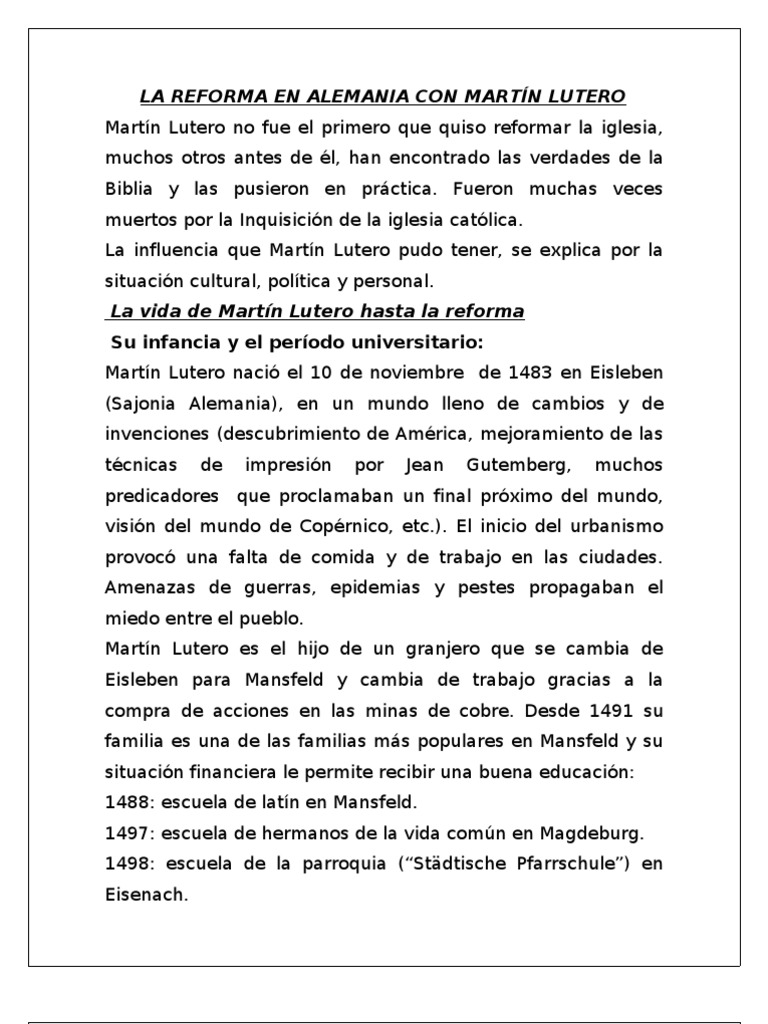 La Reforma en Alemania Con Martín Lutero | PDF | Martin Luther ...