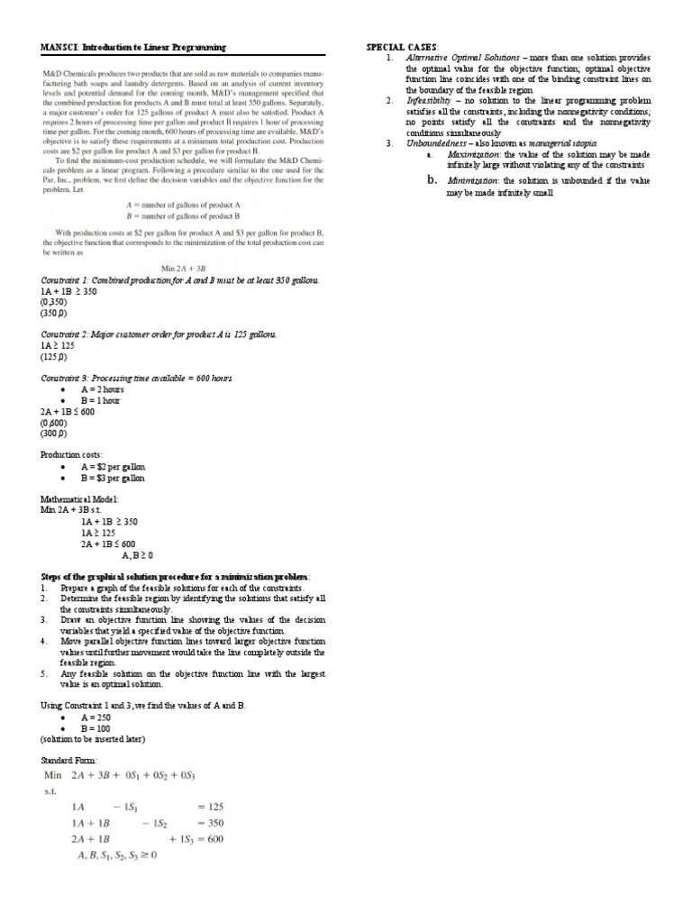 LP Intro Special Cases | PDF | Mathematical Optimization | Linear Programming