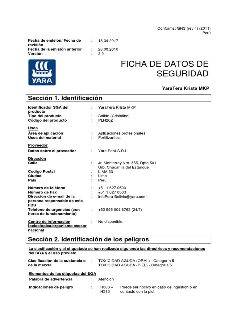 YaraTera Krista MKP 3.0 20200915 PDF | PDF | Agua | Residuos