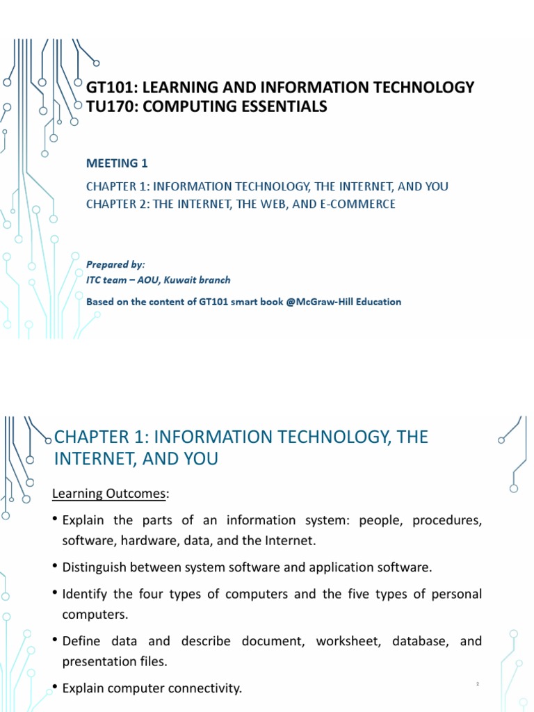 Gt101: Learning and Information Technology Tu170: Computing Essentials ...