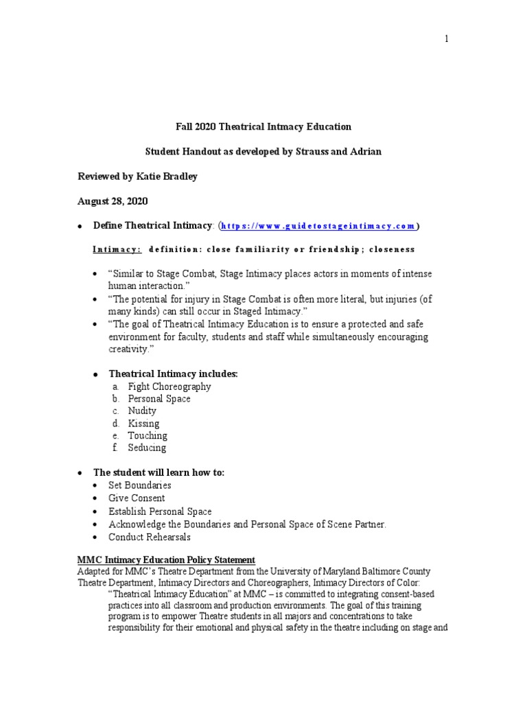 2020 Student Intimacy Education Handout | PDF | Consent | Intimate ...