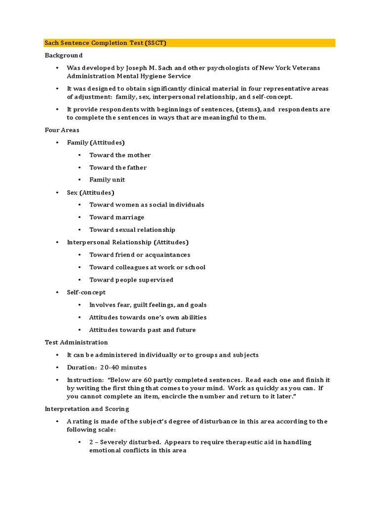 Sach Sentence Completion Test | PDF | Interpersonal Relationships ...