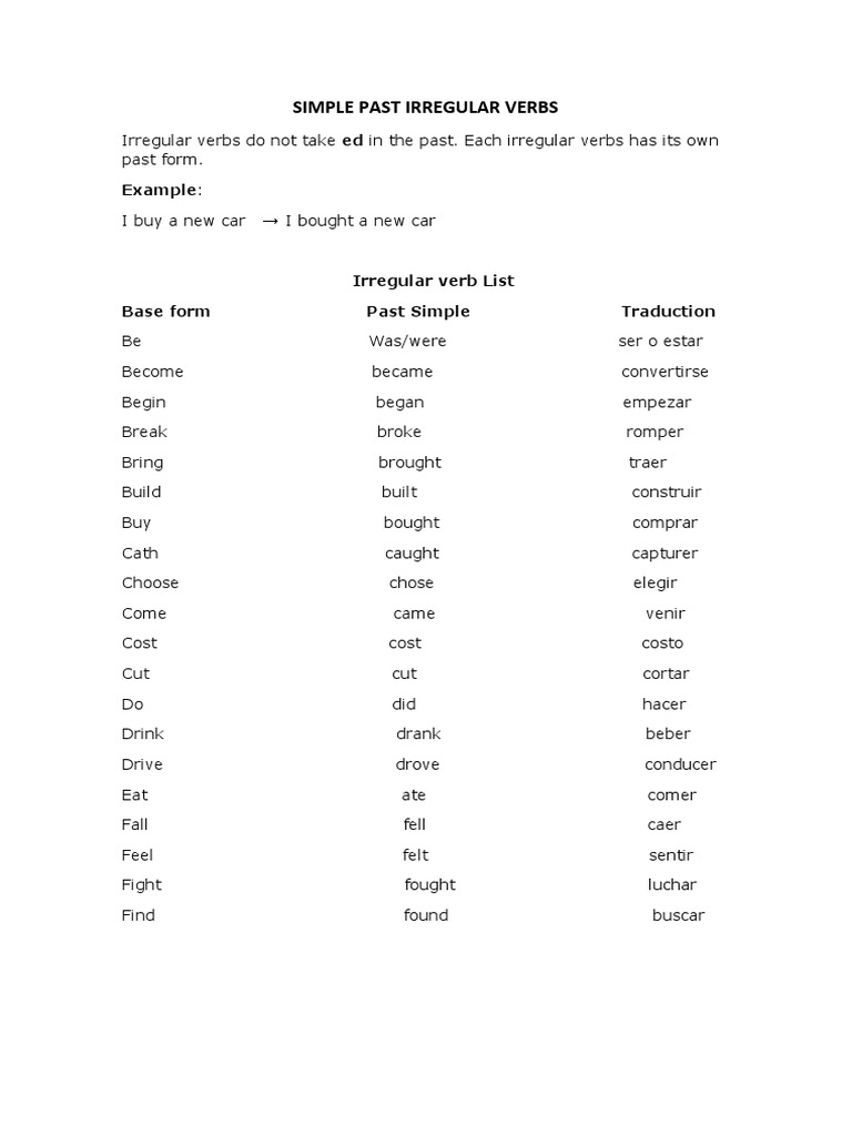 Simple Past Irregular Verbs | PDF | Linguistic Typology | Semantic Units