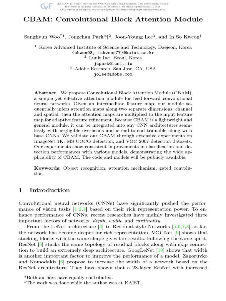 CBAM: Convolutional Block Attention Module | PDF | Attention ...