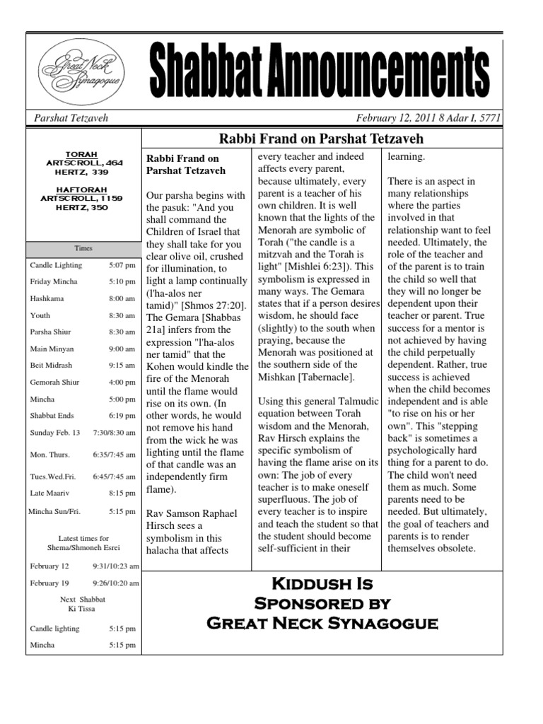 February 12 Shabbat Announcements | Download Free PDF | Jewish Prayer ...