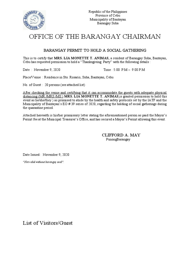 Permit To Hold A Social Gathering | PDF