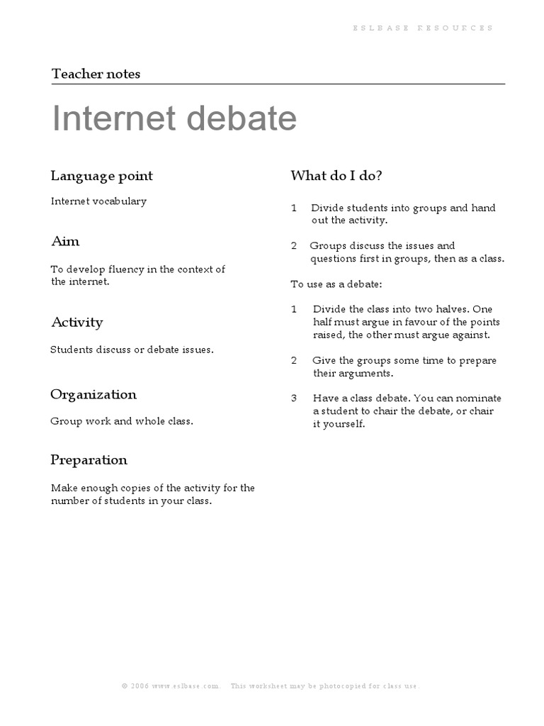 Internet Debate: Teacher Notes | PDF | Career & Growth | Art