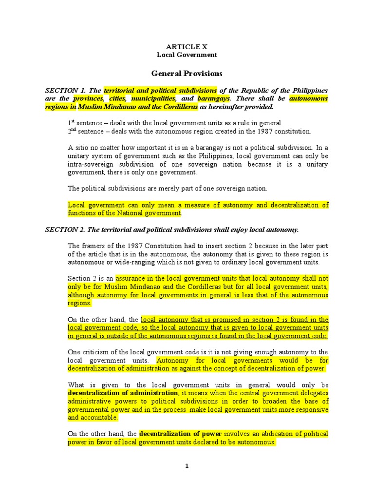 General Provisions: Article X Local Government | PDF | Local Government ...