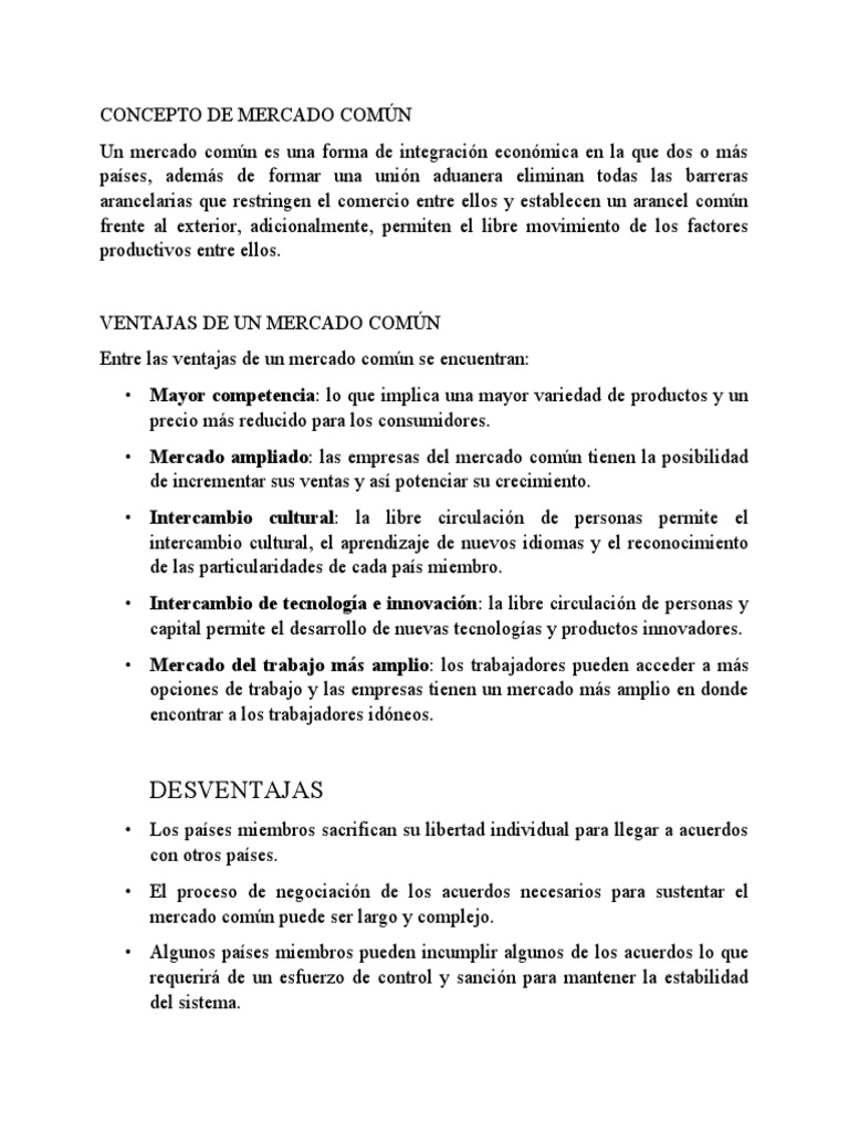 Concepto de Mercado Común | PDF
