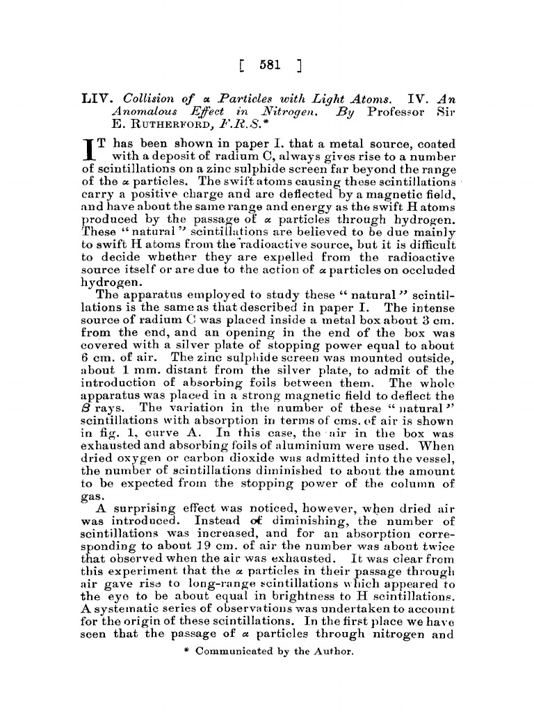 Rutherford 1919 | PDF | Atmosphere Of Earth | Atoms