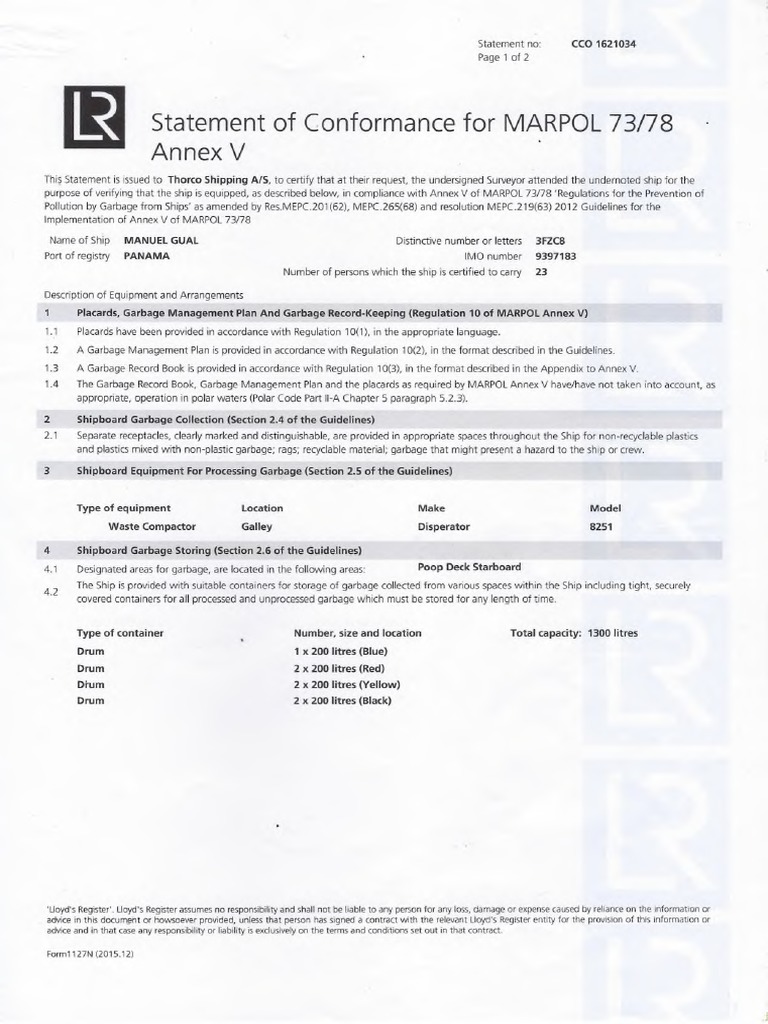 Marpol 73.78 Anexo 5 | PDF