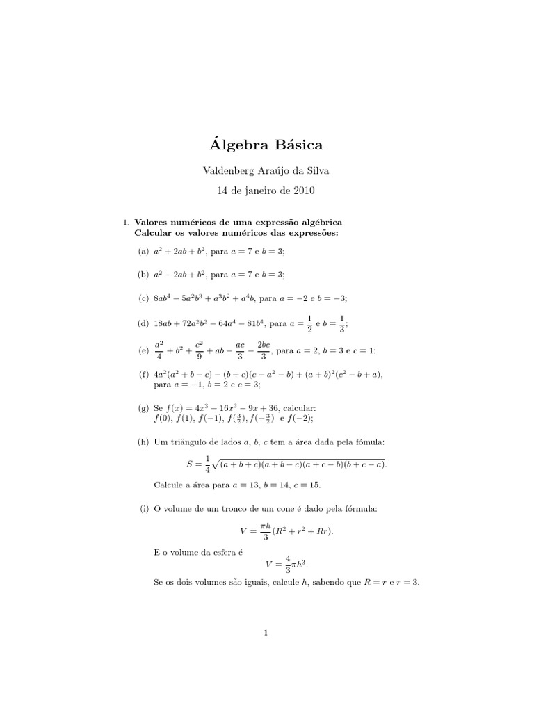 Lista de Algebra Básica PDF | PDF | Triângulo | Lógica