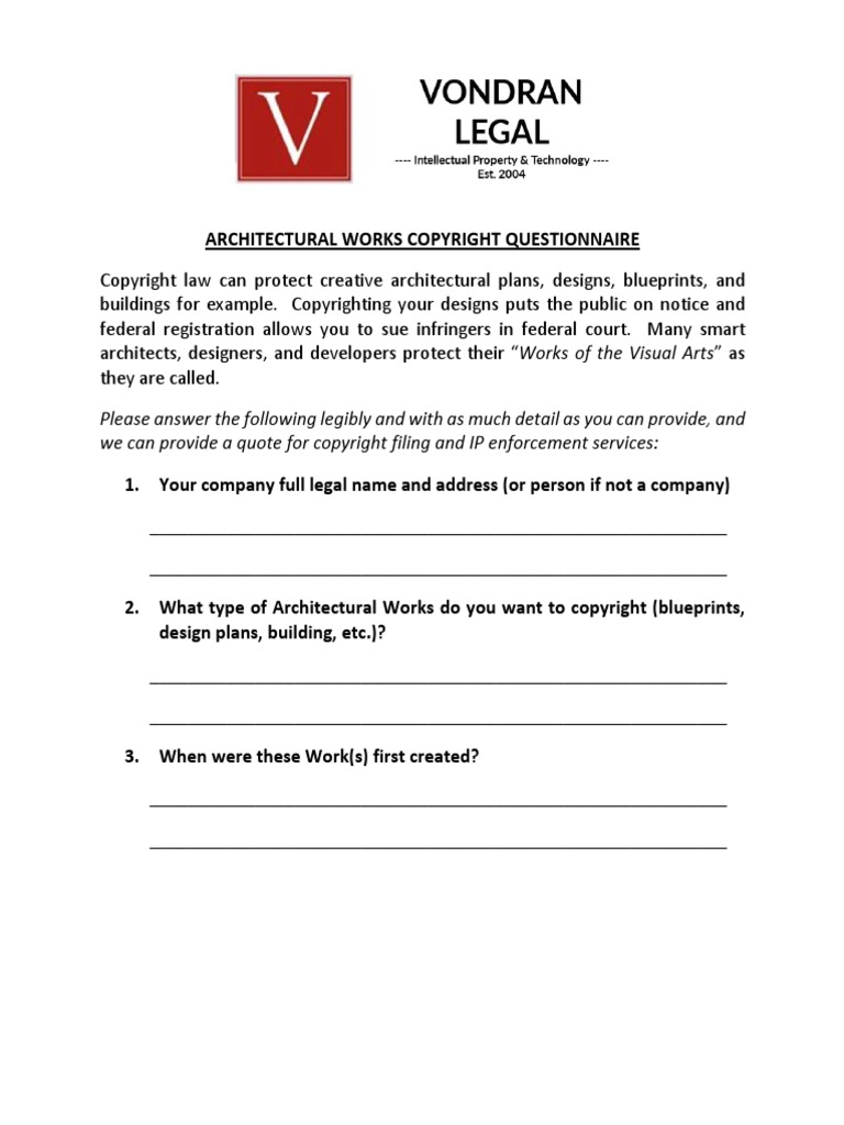 Vondran Legal Copyright Questionnaire For Architectural Works | PDF ...