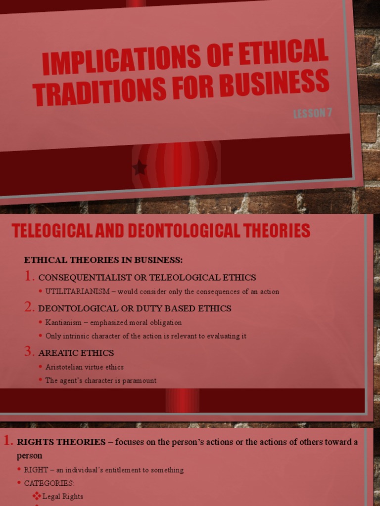 Implications of Ethical Traditions For Business: Lesson 7 | PDF ...