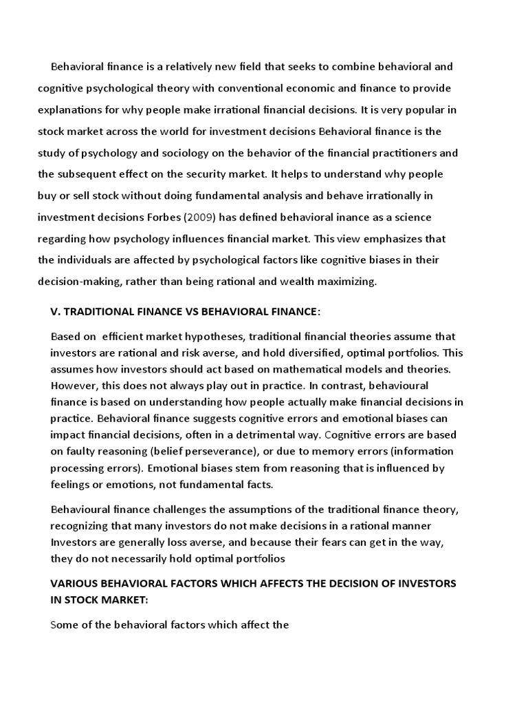 V. Traditional Finance Vs Behavioral Finance | PDF | Behavioral ...