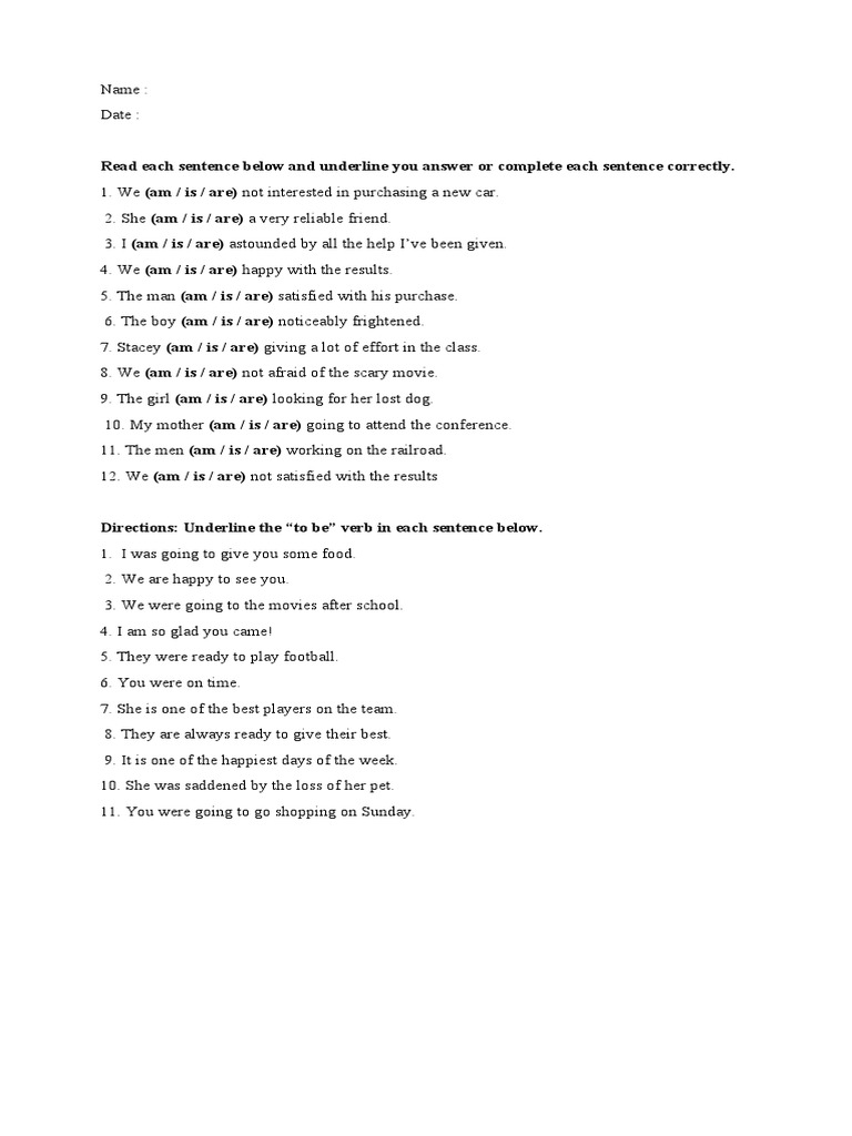 Grade 5 English Quiz: "To Be" Verbs | PDF