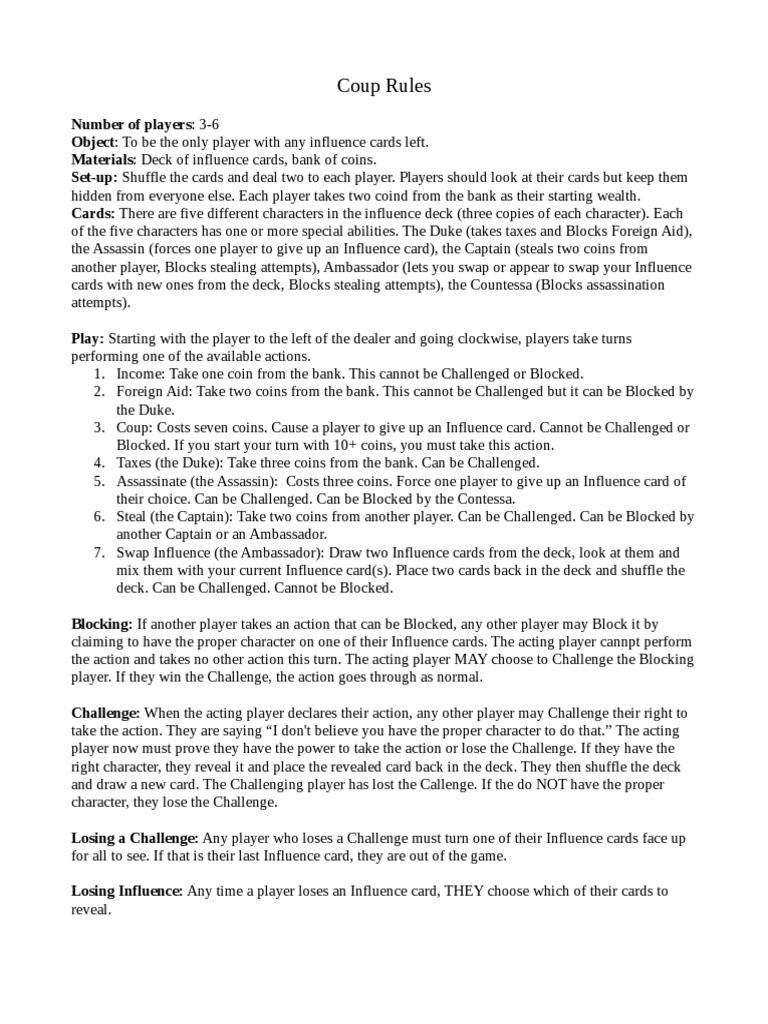 Coup (2012) | PDF | Playing Cards | Games Of Mental Skill