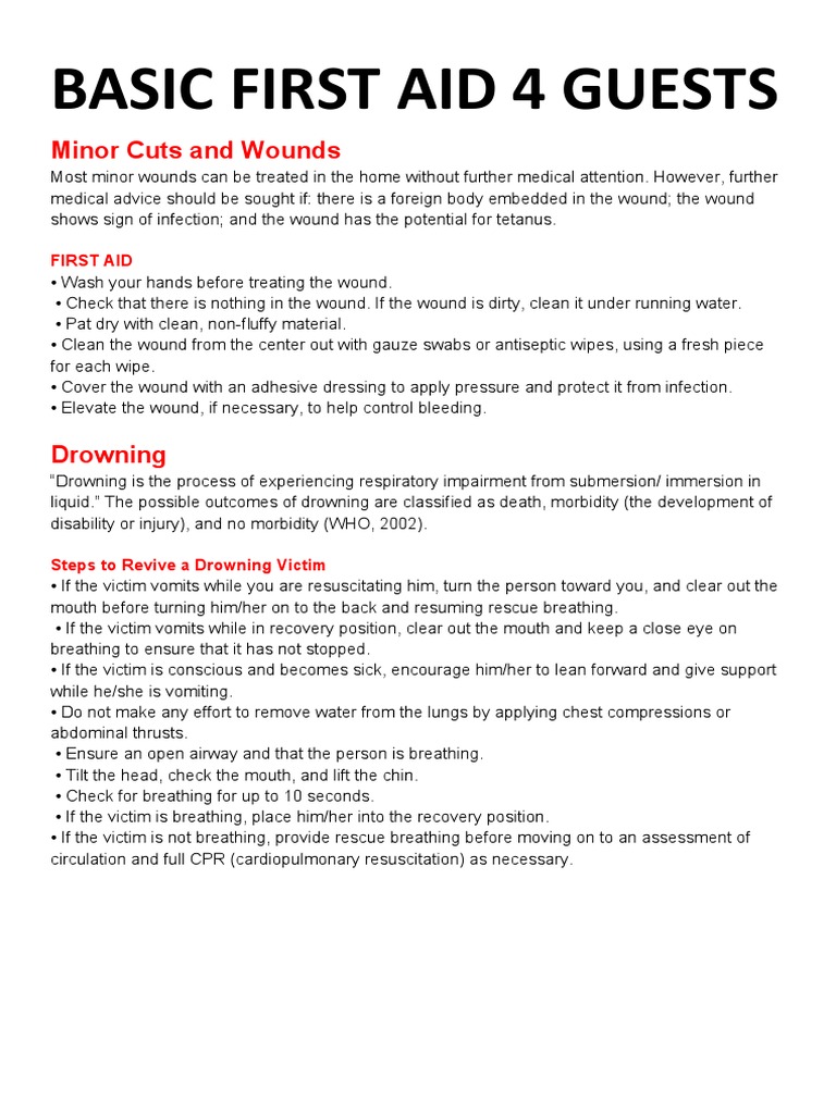 Basic First Aid 4 Guests: Minor Cuts and Wounds | Download Free PDF ...