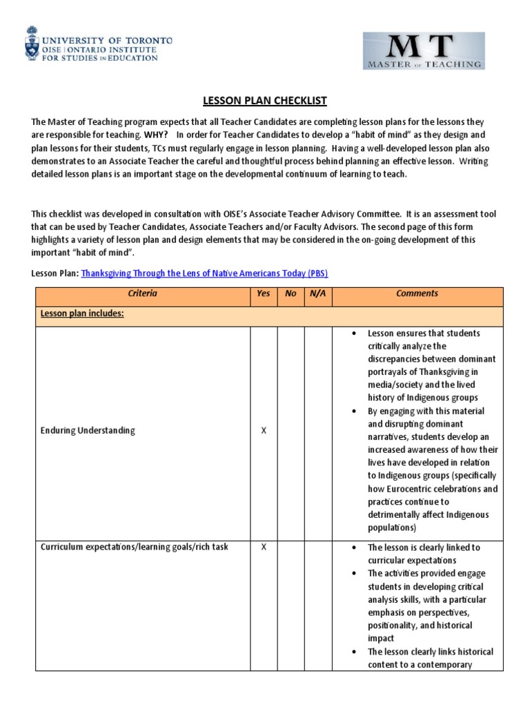 Erikas Lesson Plan Checklist | PDF | Lesson Plan | Curriculum