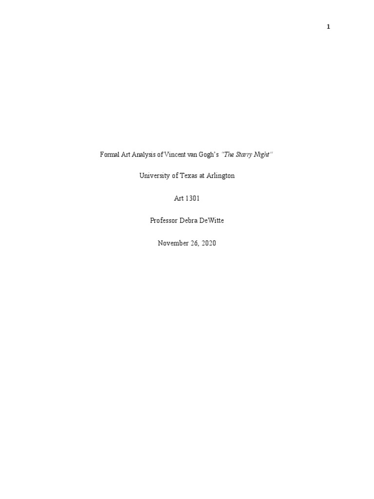 Formal Art Analysis | PDF | Vincent Van Gogh | Composition (Visual Arts)