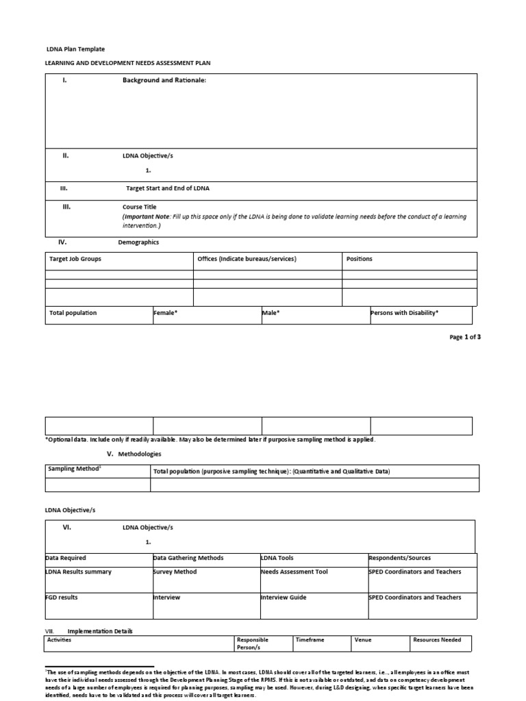LDNA Plan Template | PDF | Needs Assessment | Software Testing