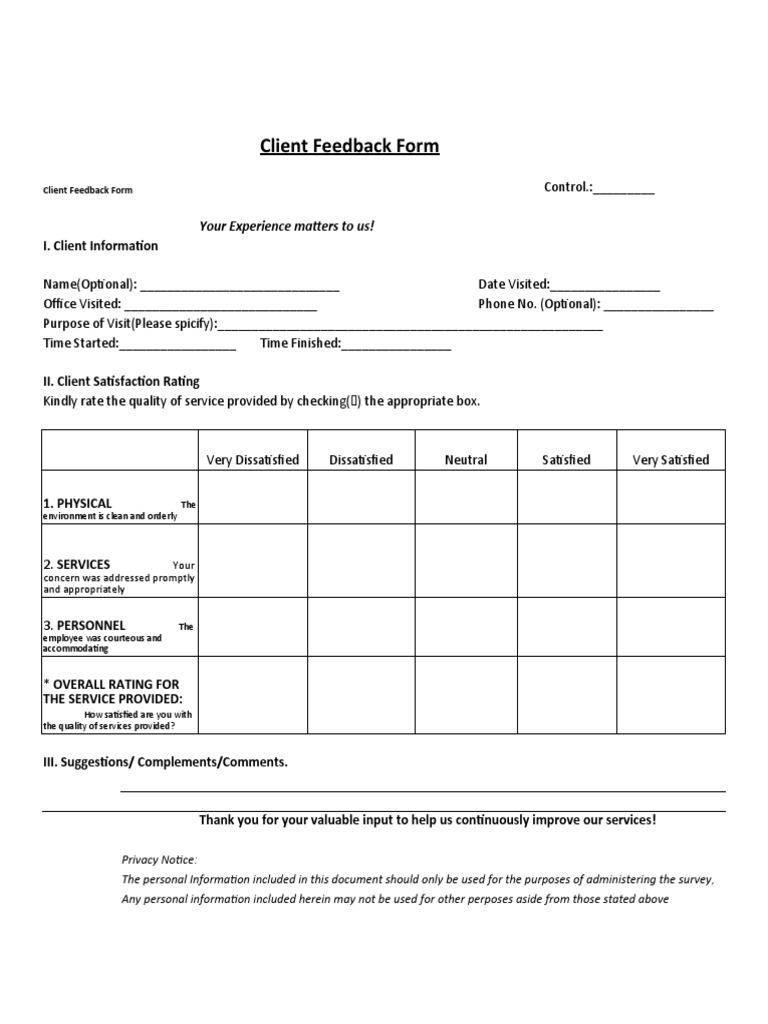 Client Feedback Form: Your Experience Matters To Us! | PDF | Business