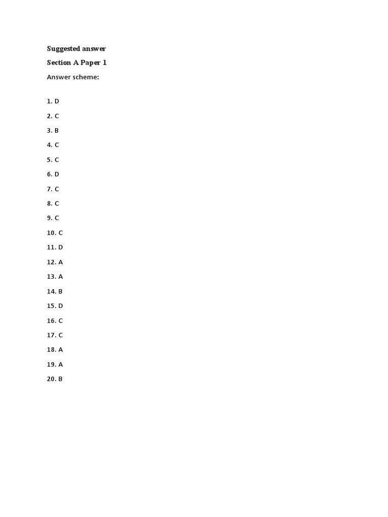 Answer Scheme:: Suggested Answer Section A Paper 1 | PDF | Teaching ...