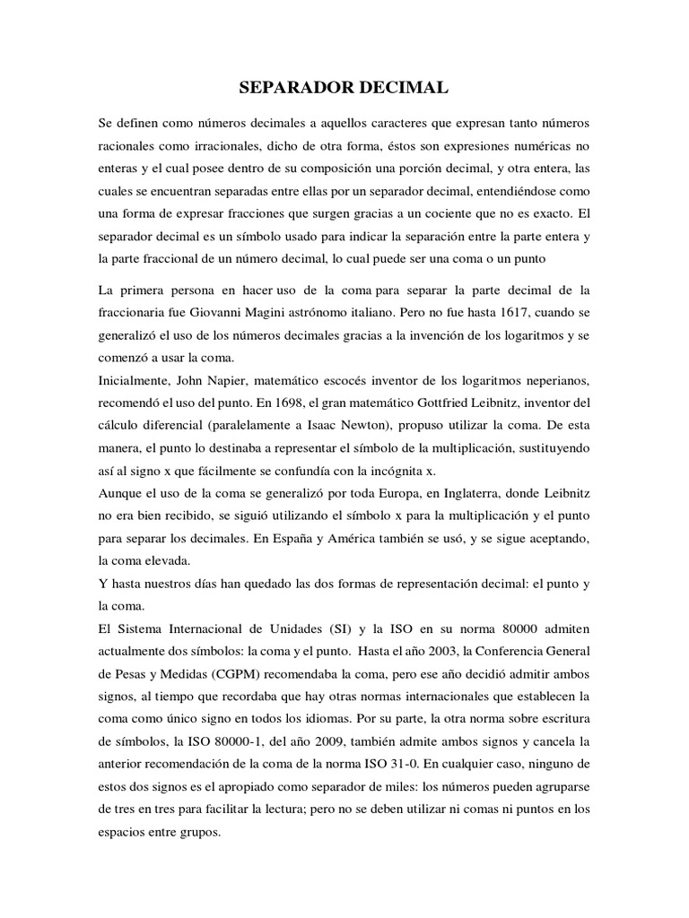 Separador Decimal | PDF | Coma | Notación
