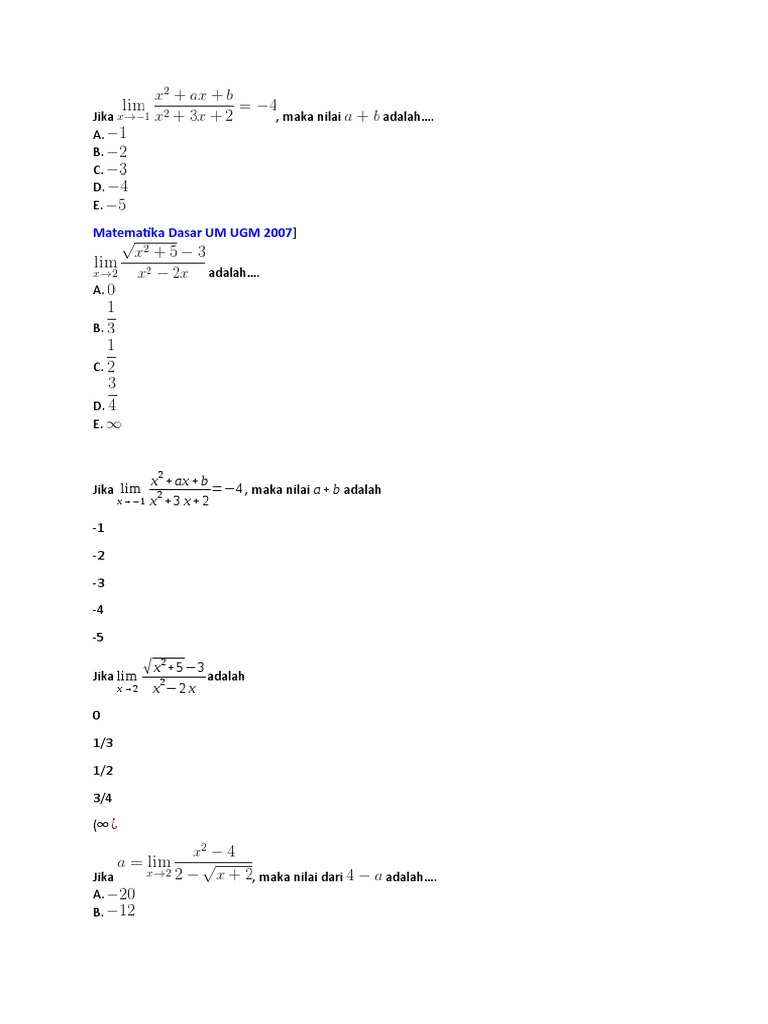 Contoh Quiz MTK Wajib | PDF